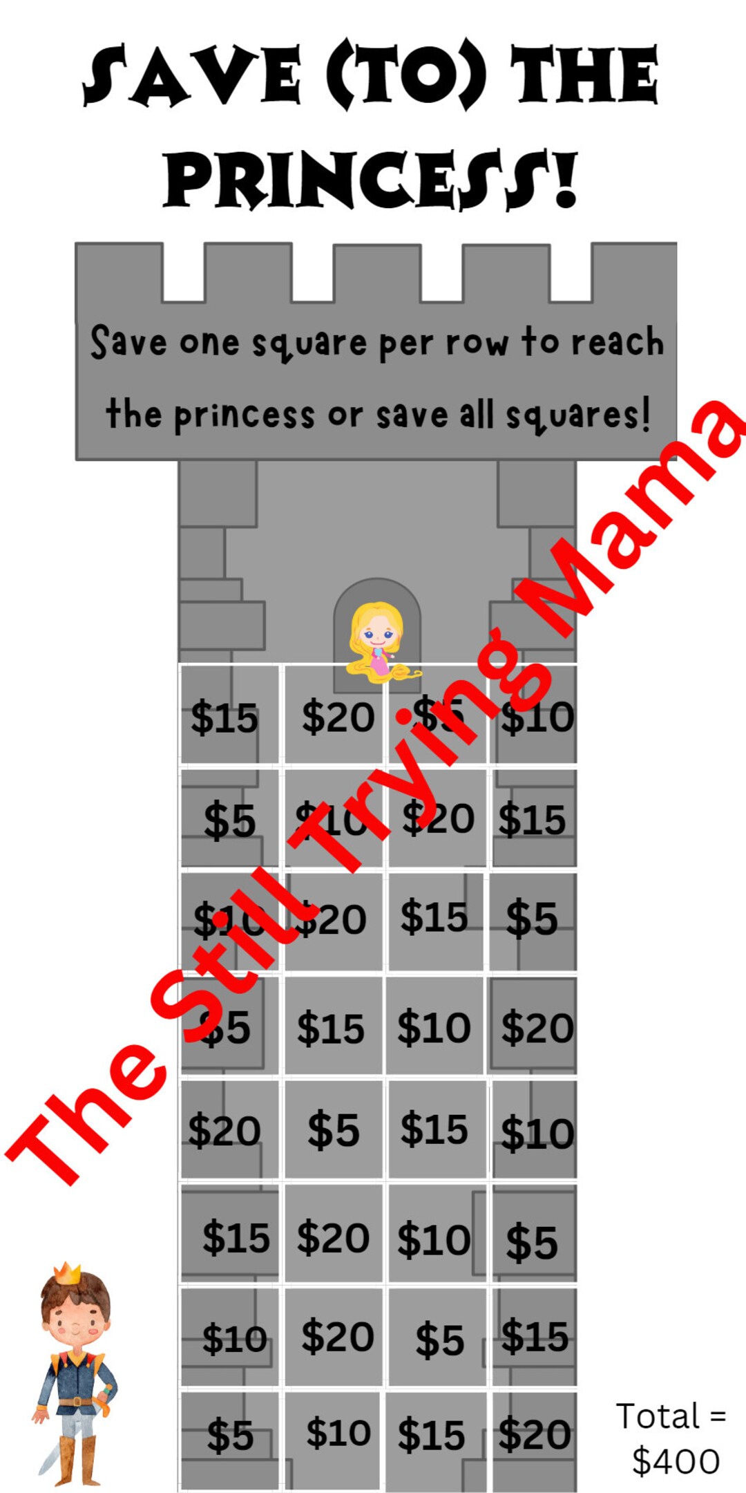 Fairytale Savings Challenge | A6 Printable | Rapunzel Tower | Budget ...