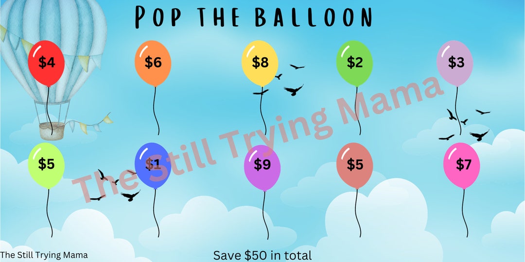 Pop the Balloon Savings Challenge & Placeholder | A5 A6 Digital ...