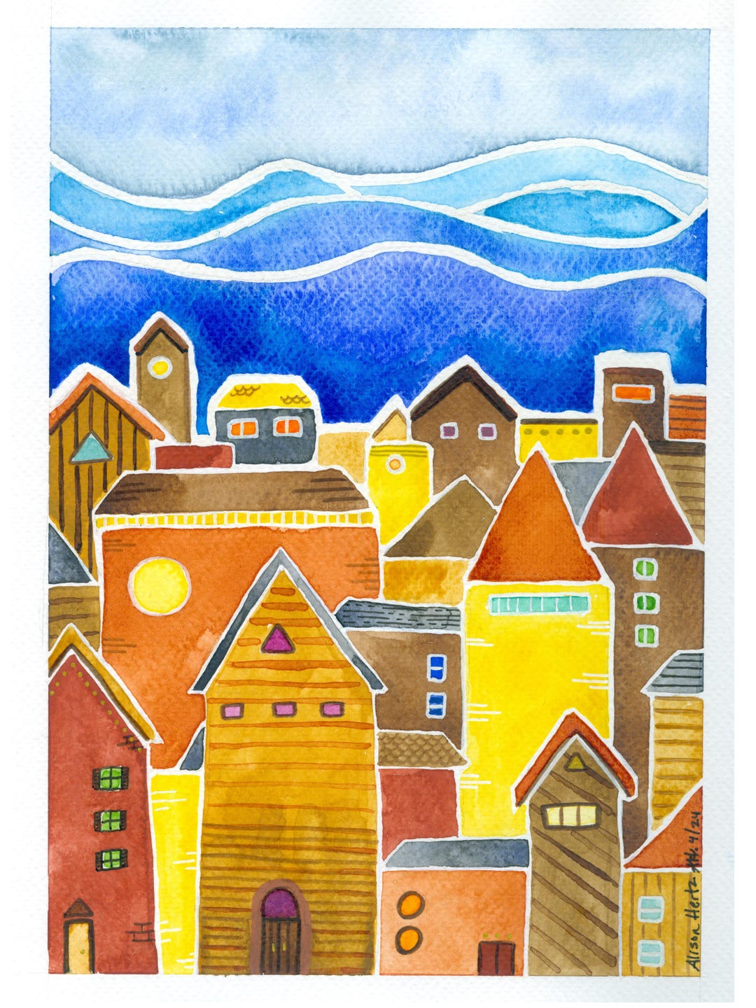 Watercolor Buildings Framed Poster - Etsy
