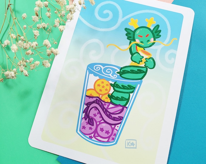 Green Dragon Bubble Tea Era Kawaii Style Wall Art, Boba Drink Stretched ...