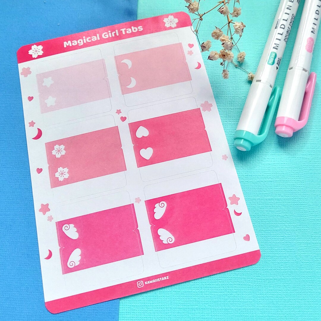 Magical Girl Folding Organization Tab Kawaii Writeable Stickersheet A6 ...