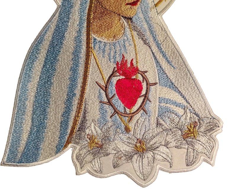 Mother Mary Embroidered Applique: Sacred Heart & Lilies, Church ...
