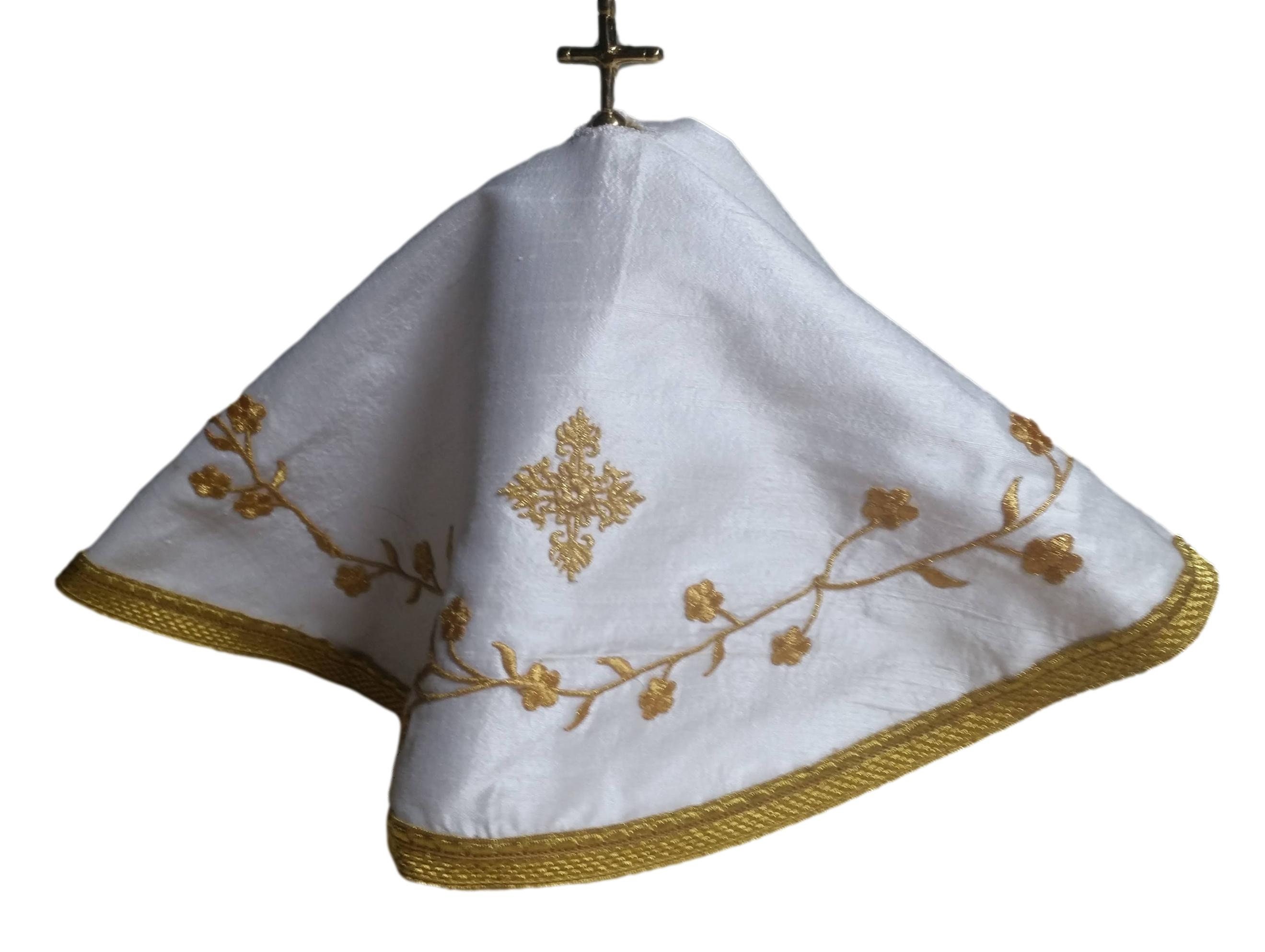 White Silk Ciborium Veil With Adored With Gold Crosses & Gold Leaves - Etsy