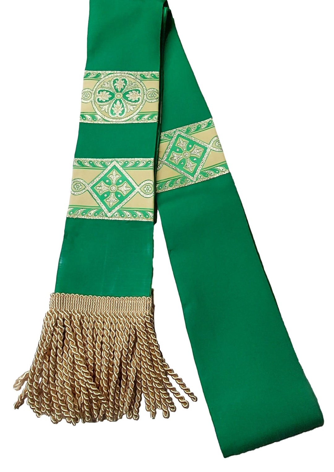 Pastor or Deacon's Stole Adorned With Metallic Green & Gold Banding ...