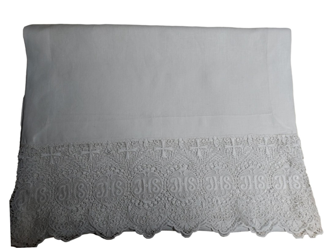 Altar Cloth Runner Irish Linen White Linen With 8.5" Cotton IHS Motif ...