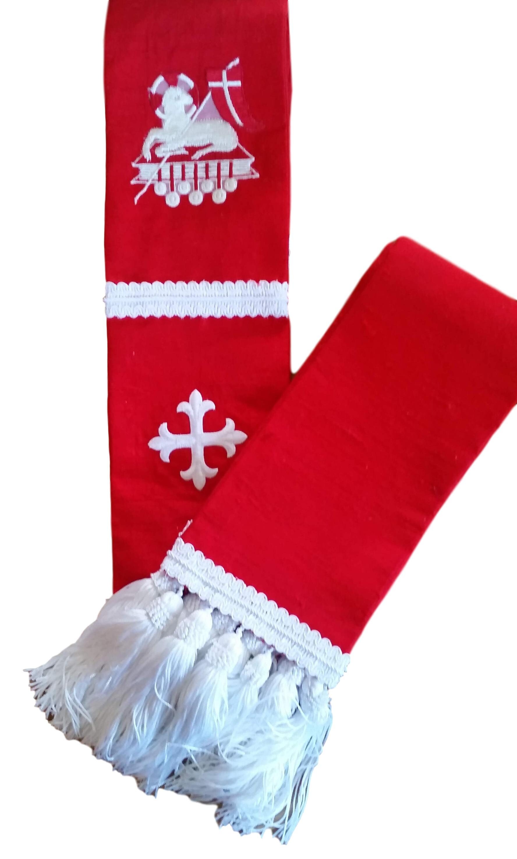 Handmade Red Silk Priest's Stole With Lamb of God and Cross Appliqués ...