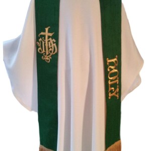 Green Silk Vestment Stole With Gold Metallic IHS Cross and HOLY ...