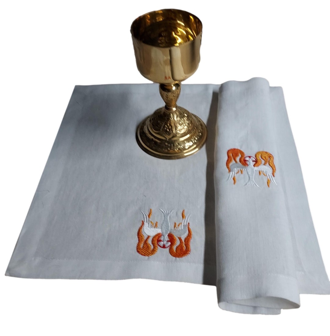 Holy Spirit Flaming Dove Altar Linen Set Corporal Purificator Chalice ...