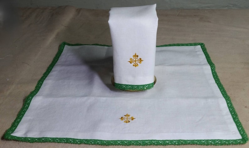Green Lace Trim Corporal and Purificator 100% Linen Custom Made Altar ...