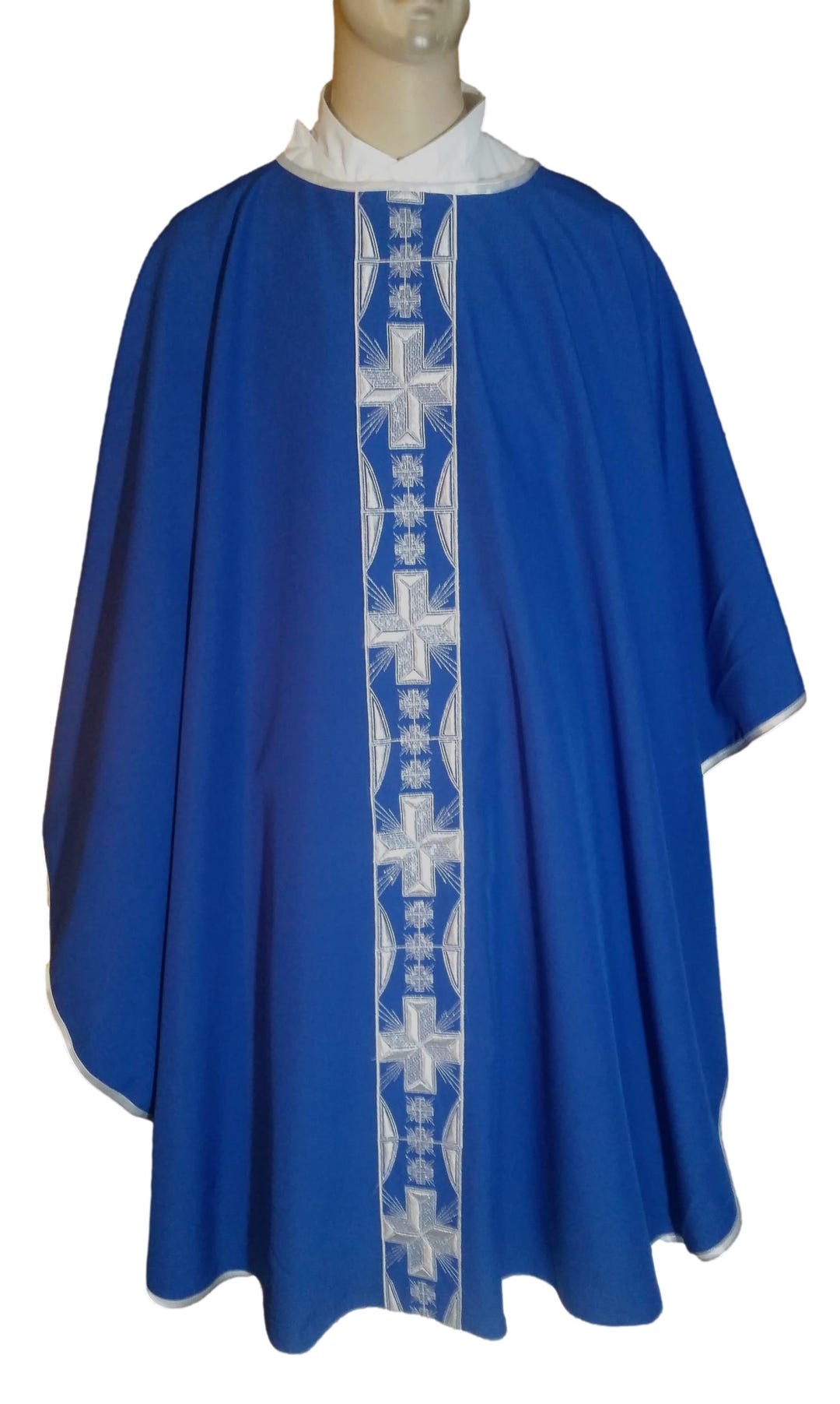 Blue Vestment With Blue & Silver Lame Banding Silver Satin Edge on Hem ...