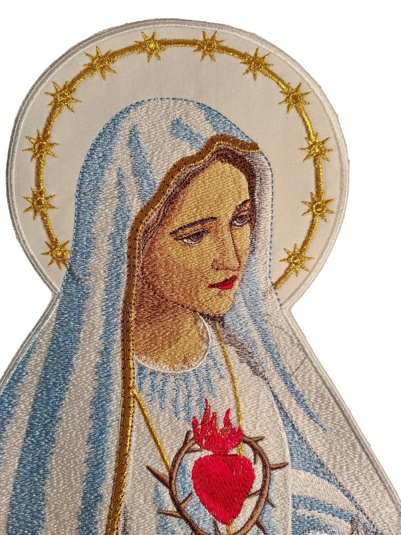 Mother Mary Embroidered Applique: Sacred Heart & Lilies, Church ...