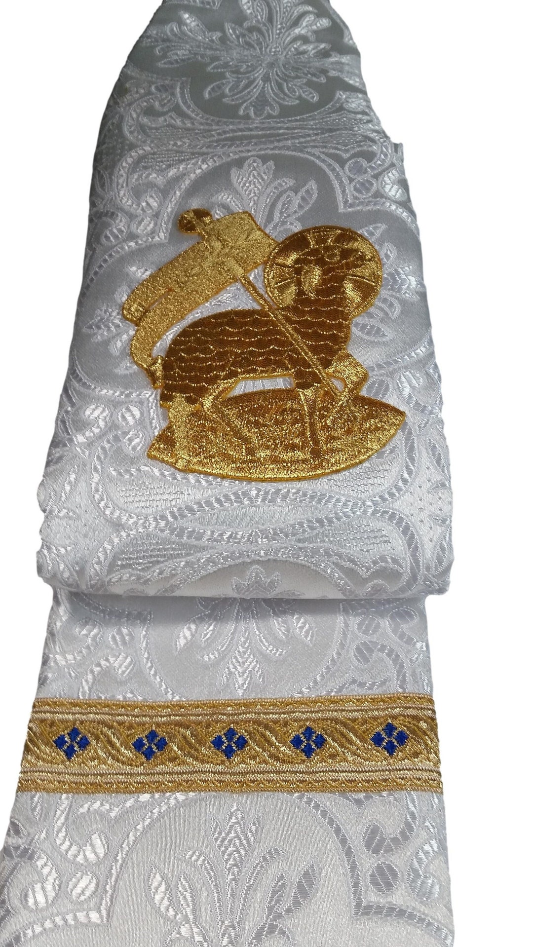 Handmade White Clergy Stole: Gilt Lamb or Dove Applique, Metallic ...