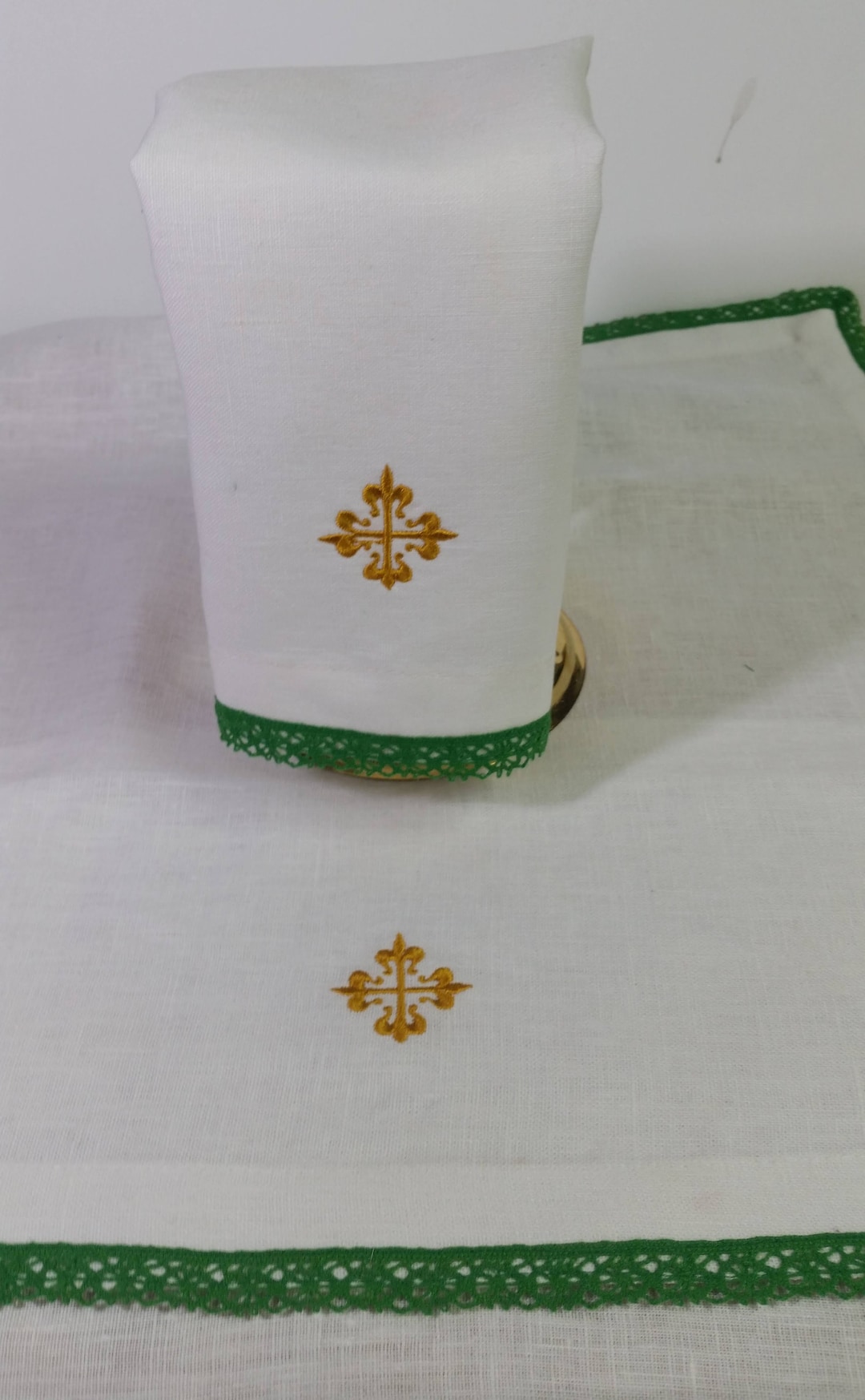 Green Lace Trim Corporal and Purificator 100% Linen Custom Made Altar ...