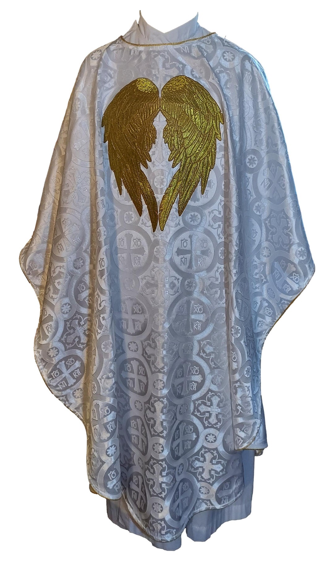 Angel Wings Chasuble White Rayon Fabric With Metallic Gold Piping Angel ...