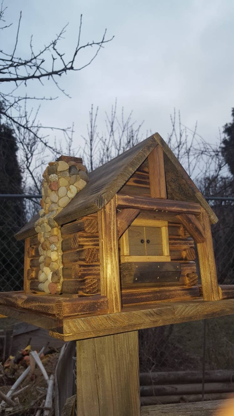 Bird Feeder Log Cabin Style With Chimney and Stone - Etsy Canada