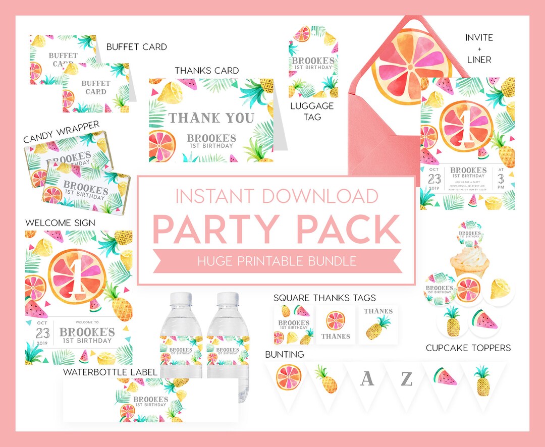 Fruit Printable Birthday Pack Bundle INSTANT DOWNLOAD Totally Editable ...