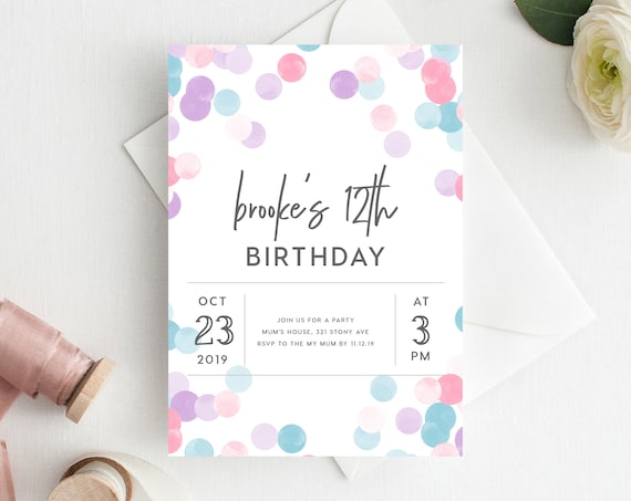 12th Birthday Invitation INSTANT DOWNLOAD Twelth Birthday - Etsy