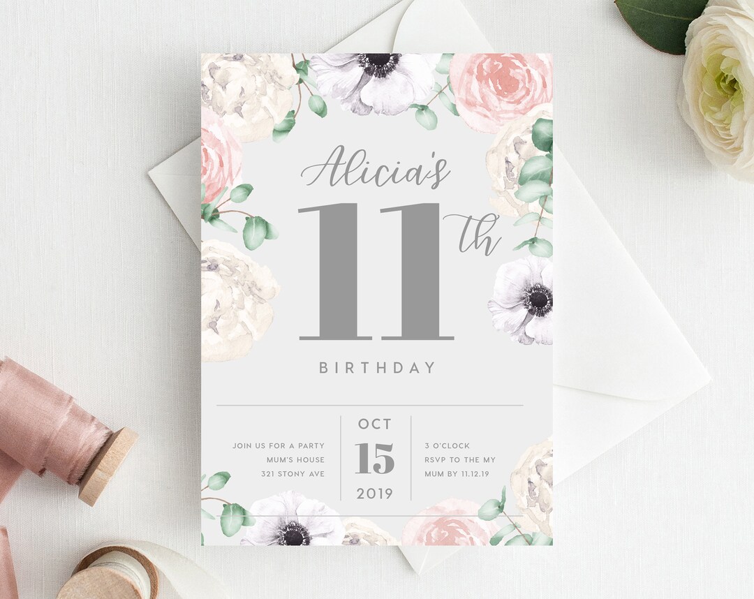 11th Birthday Invitation INSTANT DOWNLOAD Eleventh Birthday Invite ...
