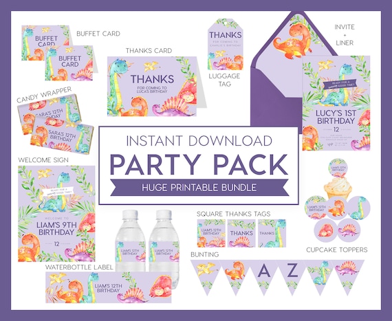 Dinosaur Printable Birthday Pack Bundle INSTANT DOWNLOAD | Etsy