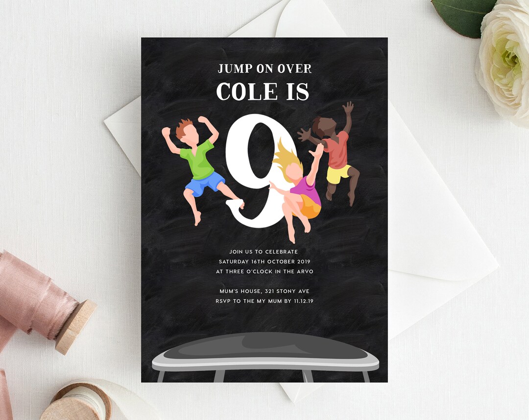 9th Birthday Invitation INSTANT DOWNLOAD Ninth Birthday Invite, Jump ...