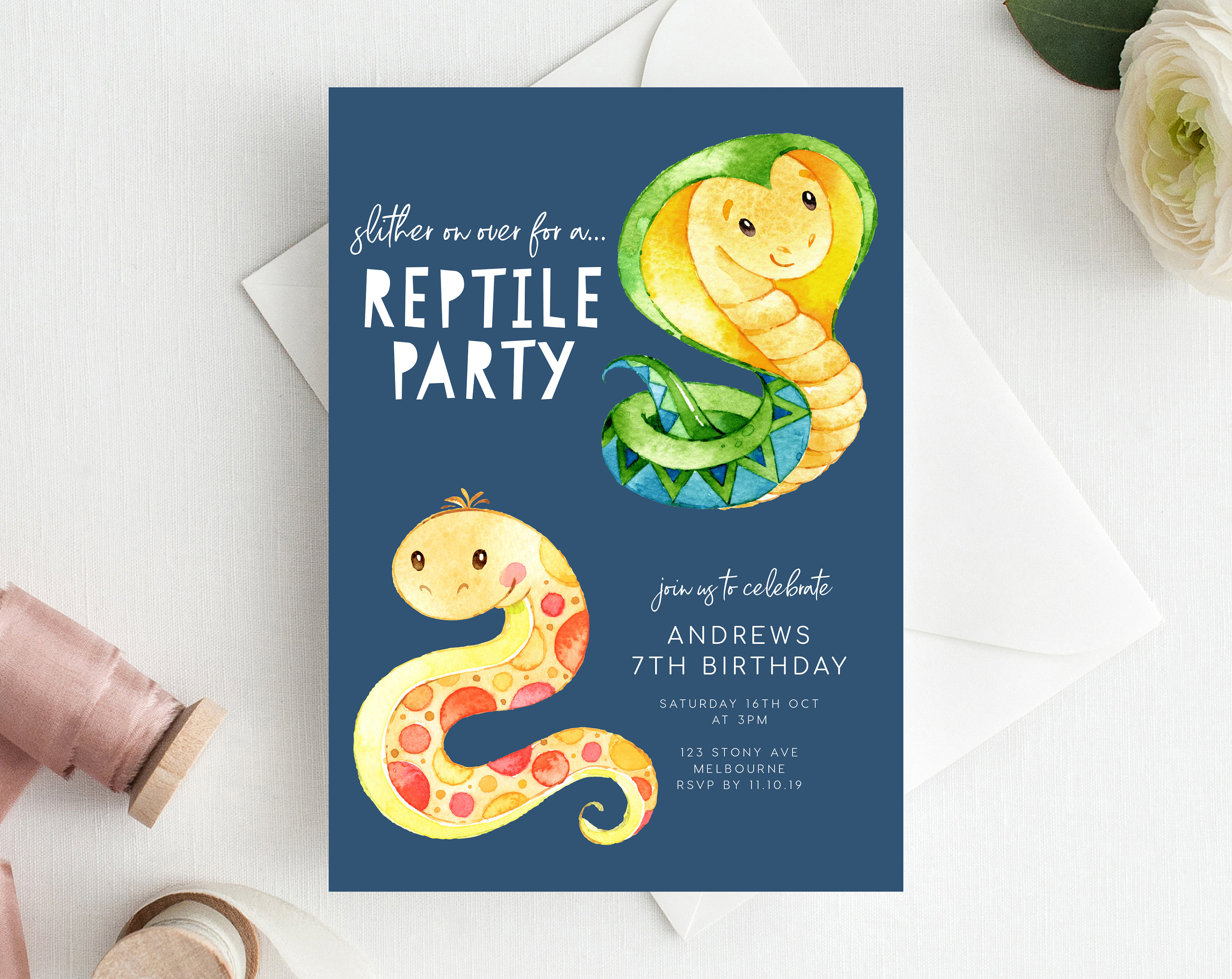 Invitations Paper cobra snake invite 7th Birthday Invitation INSTANT ...