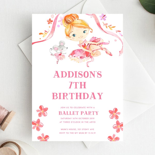 Ballerina 7th Birthday Invitation - Etsy