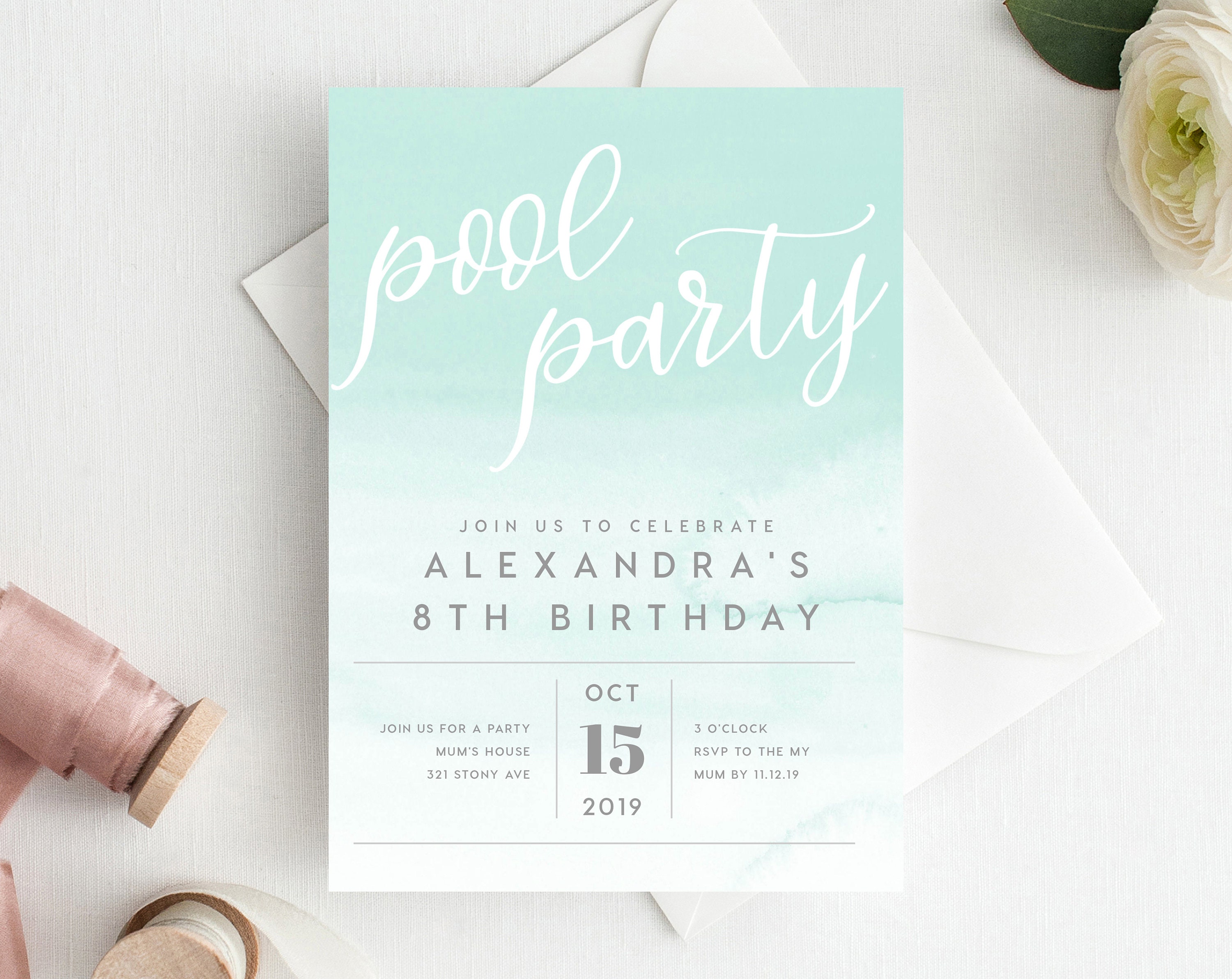 8th Birthday Invitation INSTANT DOWNLOAD Eighth Birthday Invite, Pool ...