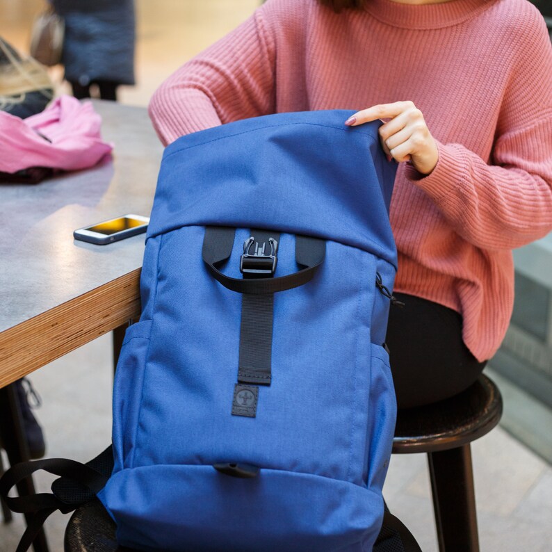 Blue Roll Top, Laptop Backpack, Waterproof Rucksack - Etsy