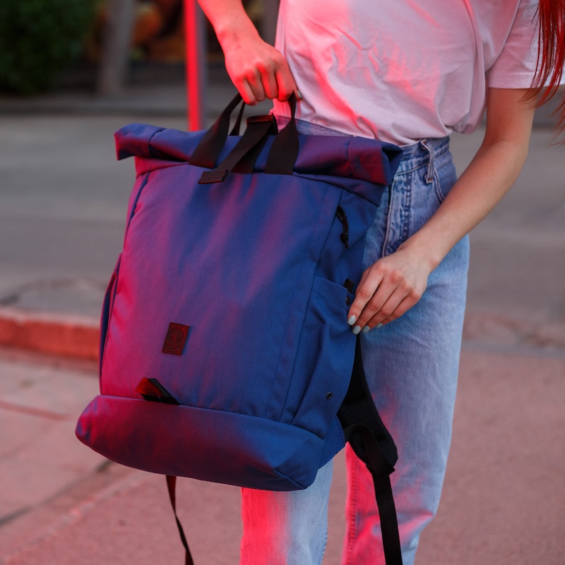 Blue Roll Top, Laptop Backpack, Waterproof Rucksack - Etsy