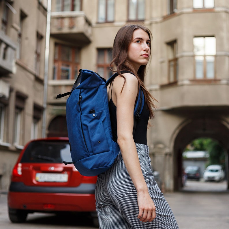 Blue Roll Top, Laptop Backpack, Waterproof Rucksack - Etsy