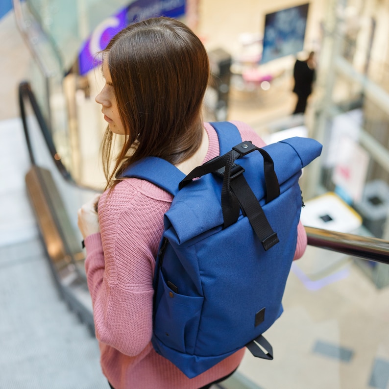 Blue Roll Top, Laptop Backpack, Waterproof Rucksack - Etsy