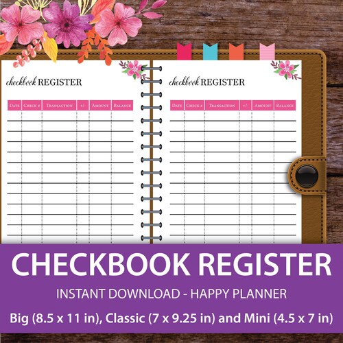 CHECKBOOK REGISTER Happy Planner Classic Printable Insert - Etsy