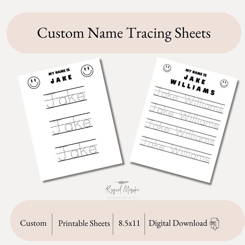 Custom Name Tracing Worksheet, Toddler and Elementary Handwriting ...