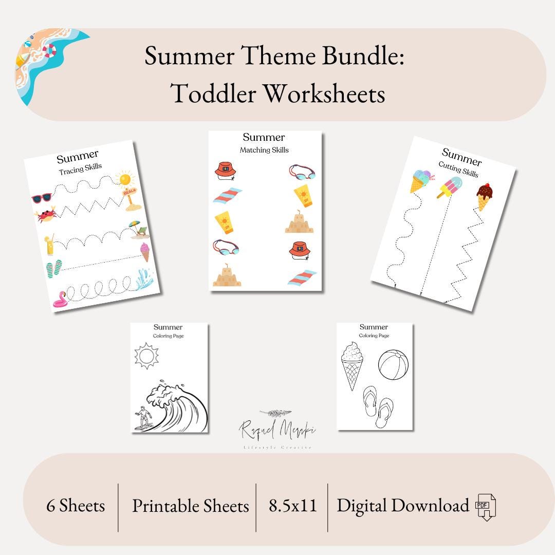 Summer Toddler Activity Worksheets | Tracing, Matching, Coloring ...