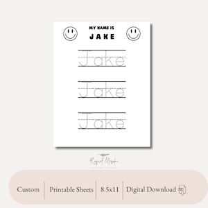 Custom Name Tracing Worksheet, Toddler and Elementary Handwriting ...