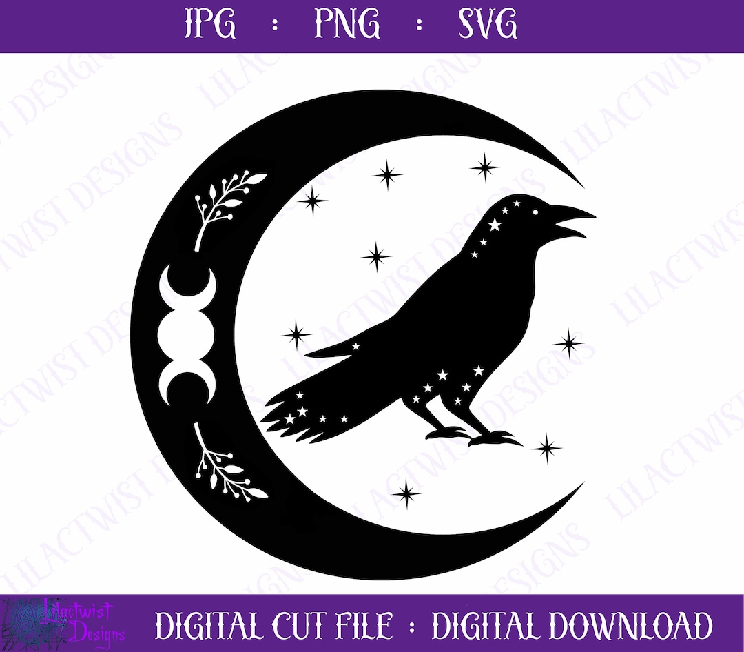 Raven/crow & Moon SVG / Crow SVG / Raven Svg / Moon SVG / Cricut ...