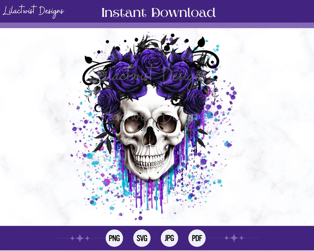 Floral Skull Clipart: Purple Roses, Grunge Emo Design (digital Download ...