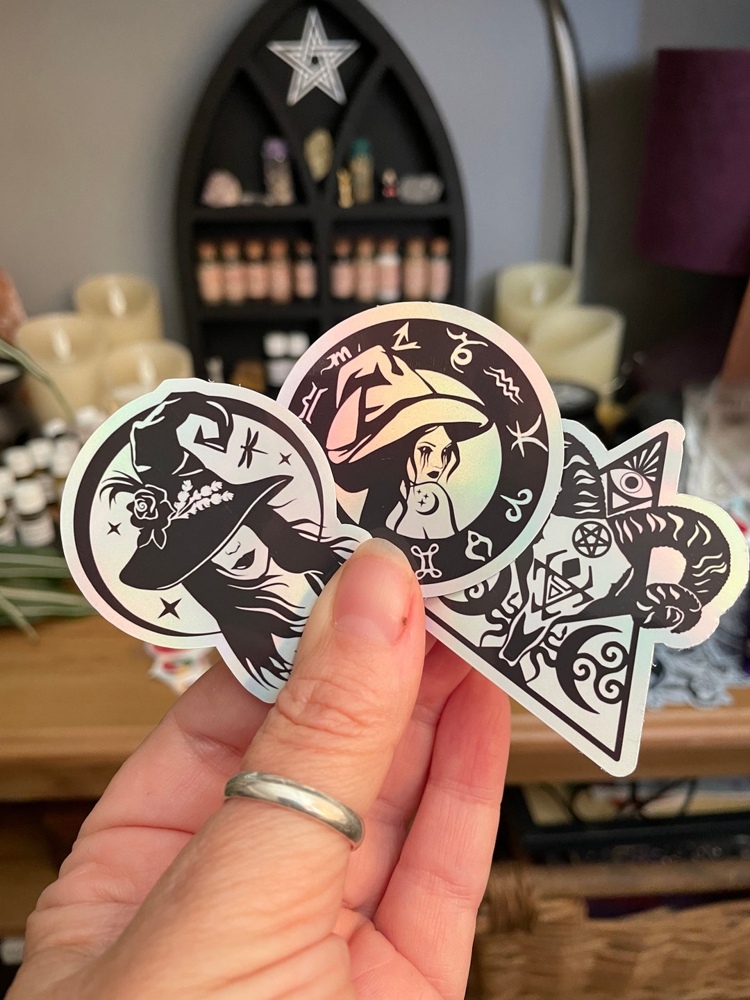 Pk of 3 Witchy Holographic Vinyl Sticker Set Pagan Wicca Spiritual, Art ...