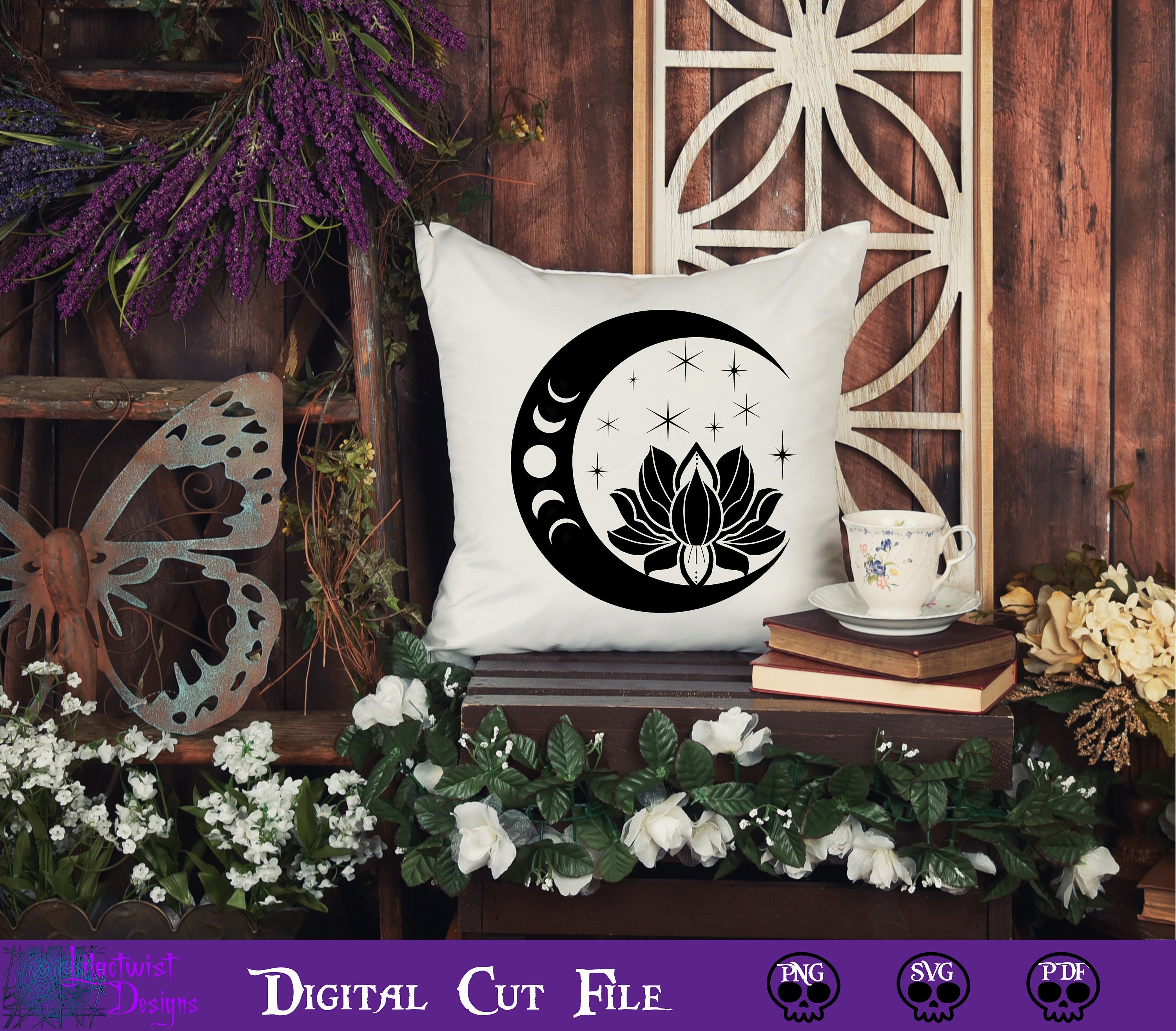 Lotus Flower & Moon SVG / Moon Phases SVG / Cricut Cutting - Etsy Finland