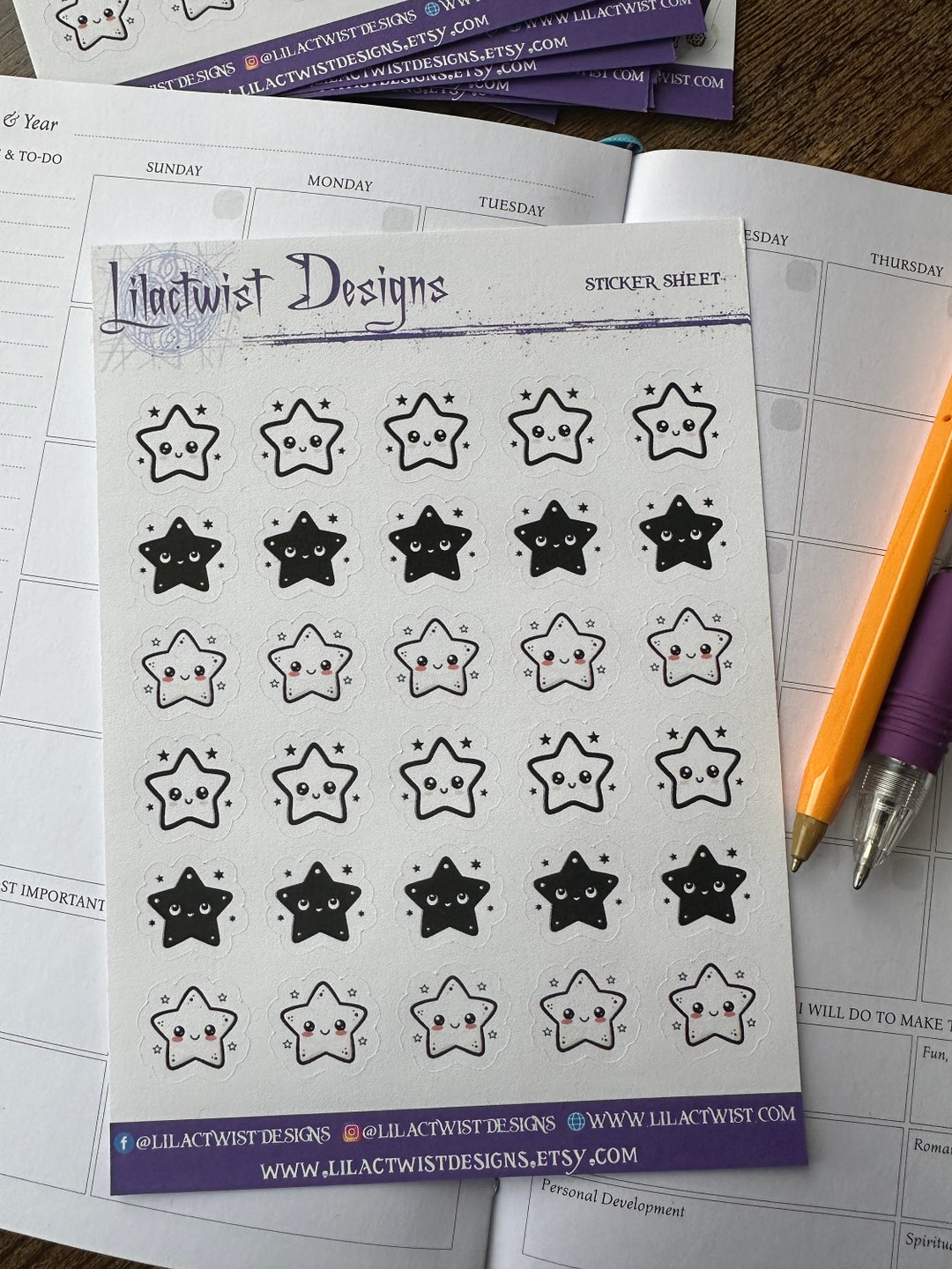 Planner Sticker Sheet 'kawaii Stars' gothic Planner Stickers, Cute Goth ...