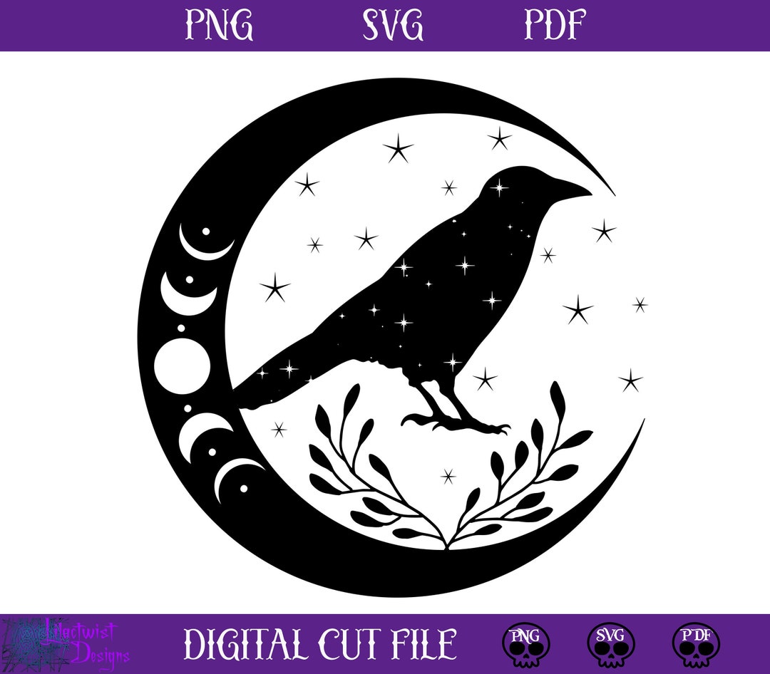Crow & Moon With Stars SVG / Crow SVG / Moon SVG / Cricut - Etsy