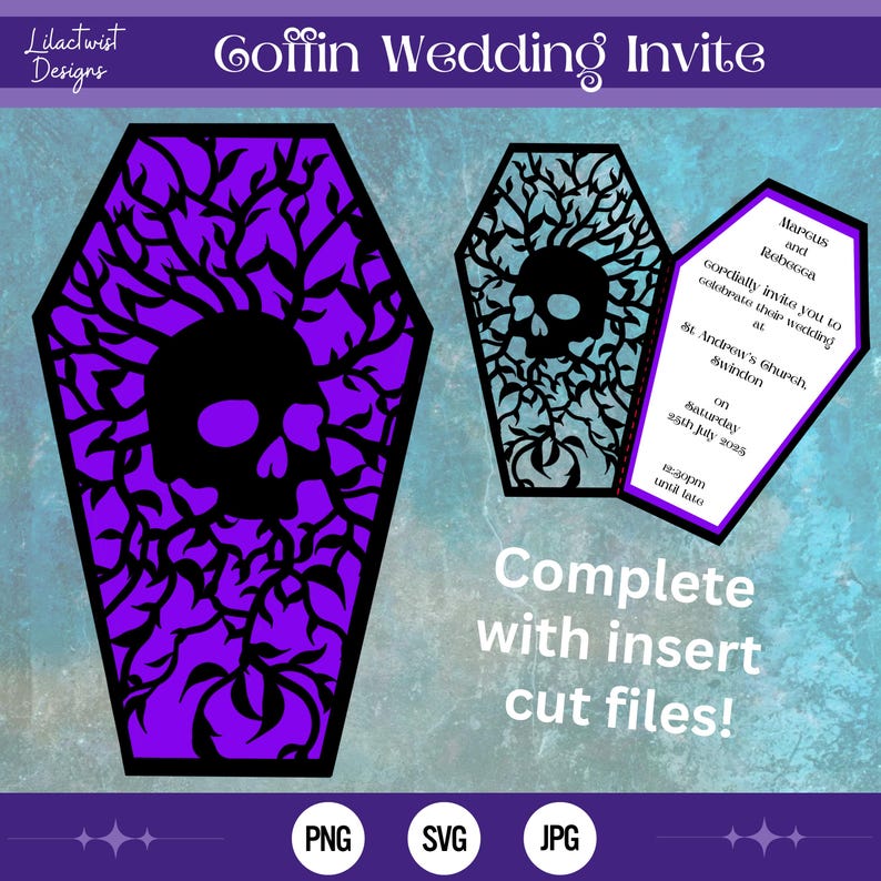 Dark Romantic Skull & Thorns Coffin Wedding Invitation SVG | Side ...