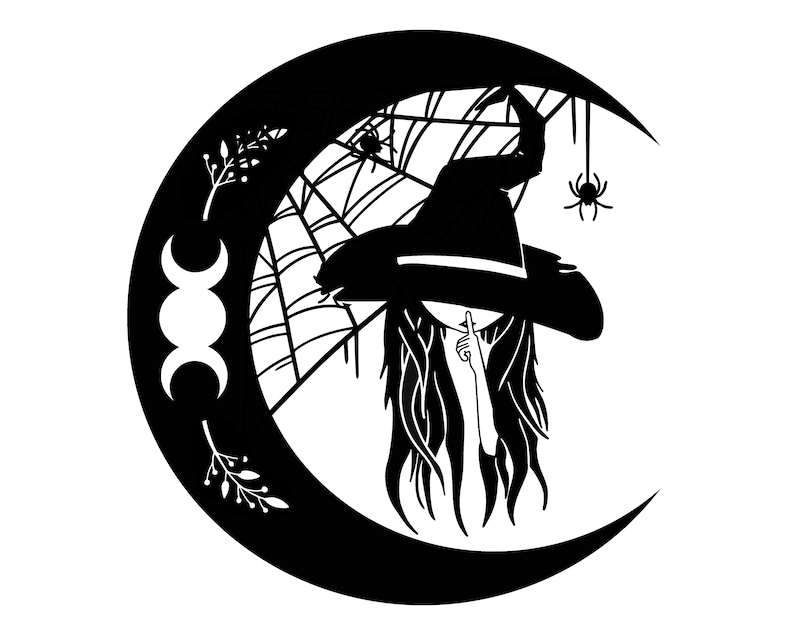 Moon Witch SVG / Cobweb Moon / Cute Witch / Cricut Cutting - Etsy