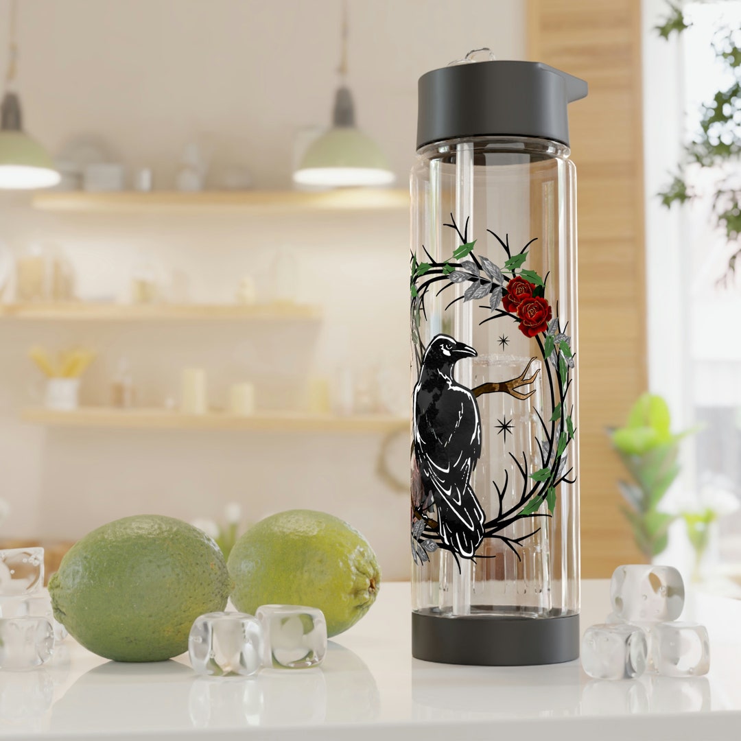 Witches Familiar Crow & Ring of Thorns Infuser Water Bottle Gothic ...