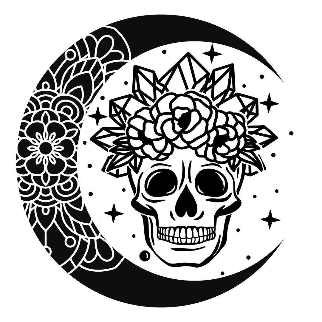 Skull & Moon SVG / Moon SVG / Mandala Moon SVG / Cricut Cutting File ...