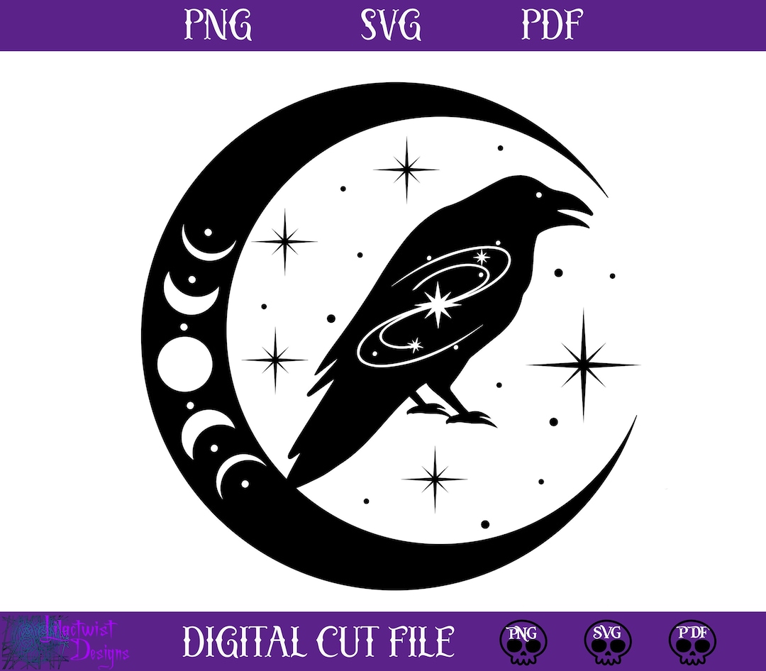 Raven/crow & Moon SVG / Crow SVG / Raven Svg / Moon SVG / Cricut ...