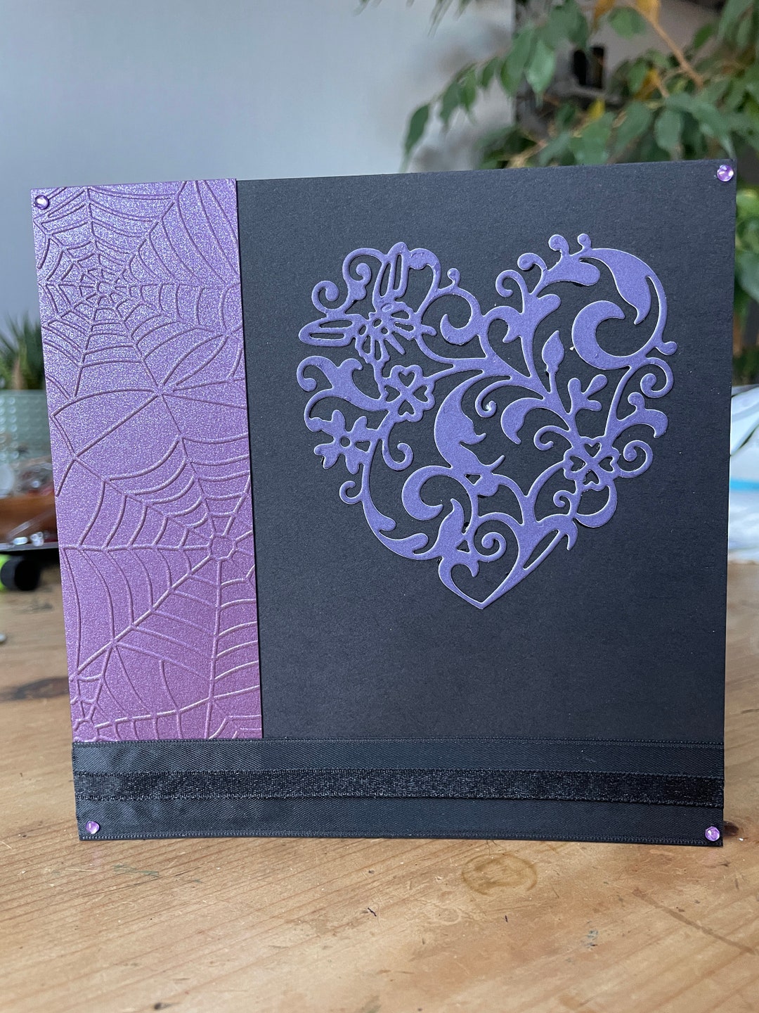 Gothic Anniversary Card 'chloe' With Purple Heart & Cobweb One off Goth ...