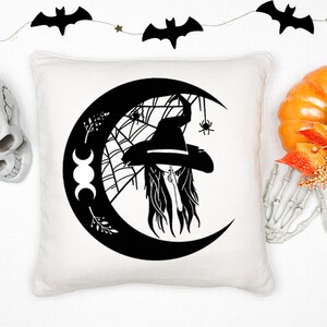 Moon Witch SVG / Cobweb Moon / Cute Witch / Cricut Cutting File ...