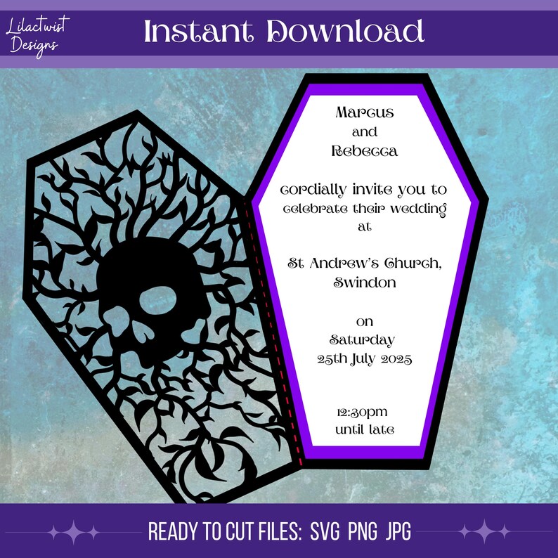 Dark Romantic Skull & Thorns Coffin Wedding Invitation SVG | Side ...