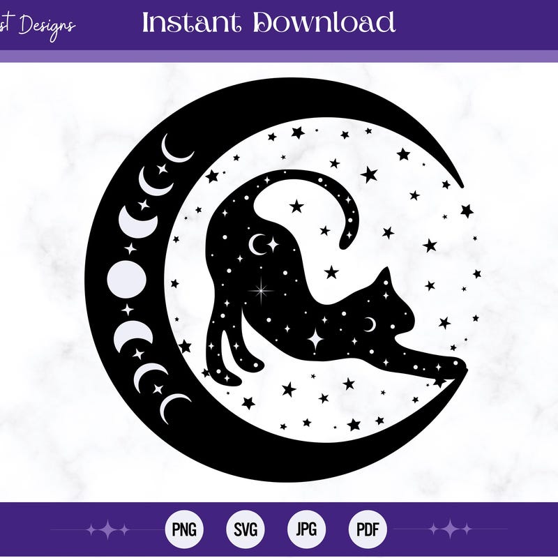 Cat and Moon - Etsy